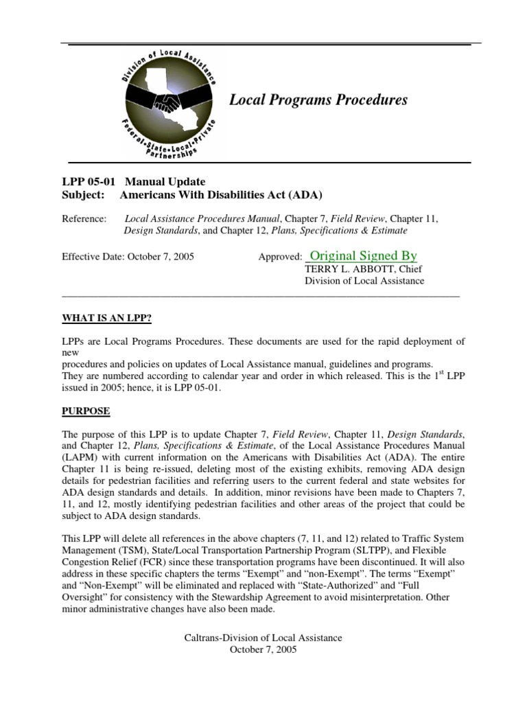 Cal - Dot - Local Programs Procedures - Ada - lpp05-01 | PDF ...