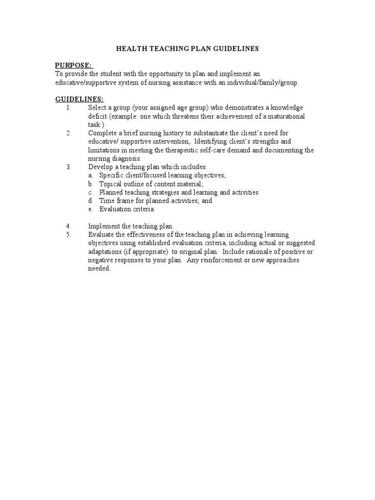 Health Teaching Plan Guidelines | PDF | Relaxation (Psychology) | Pulse