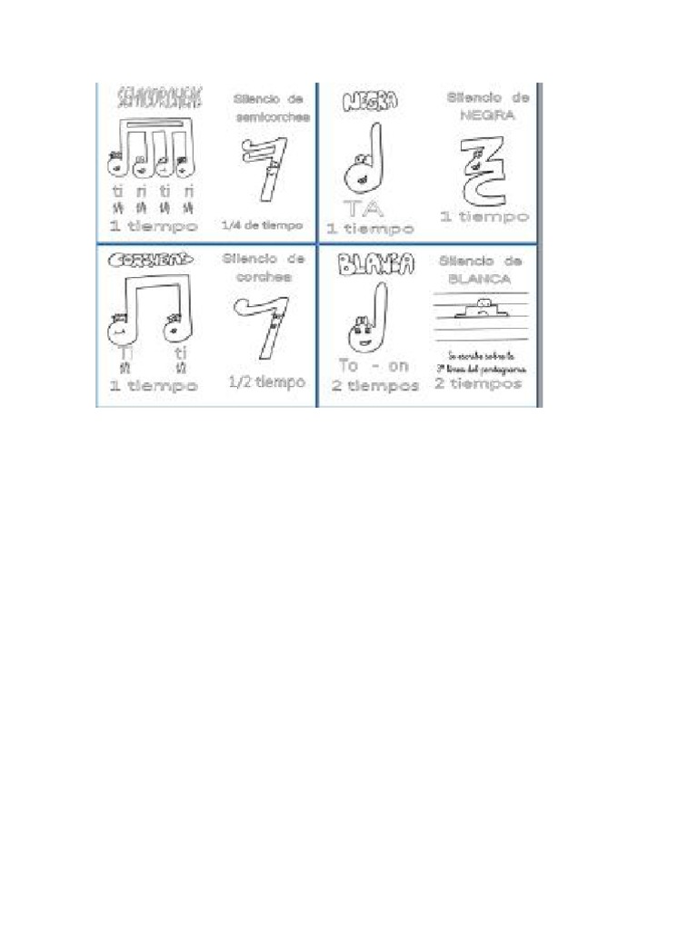 Colorea Figuras Musicales Corchea y Semicorchea | PDF