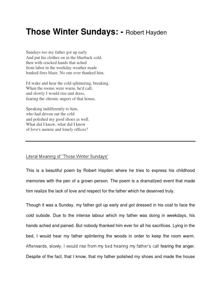 Those Winter Sundays | PDF | Anger