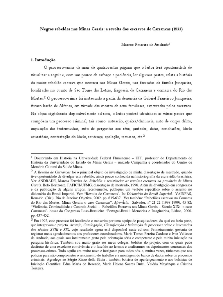 Revolta Carrancas | PDF | Escravidão | Rio de Janeiro