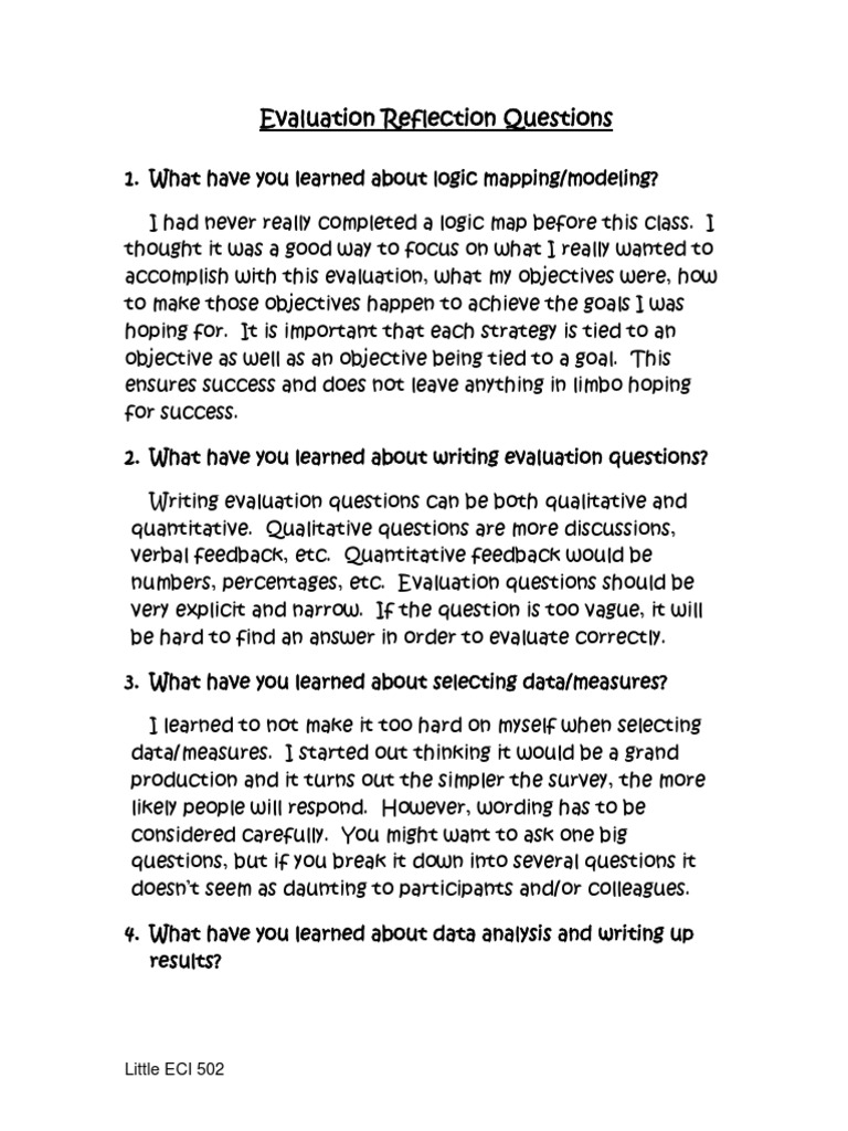 Evaluation Reflection Questions | PDF | Quantitative Research | Evaluation