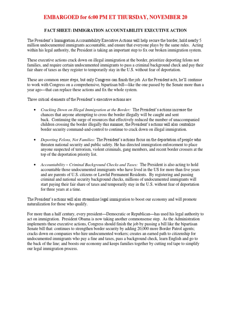 Final Embargoed Factsheet | PDF | Immigration Reform | Deferred Action ...