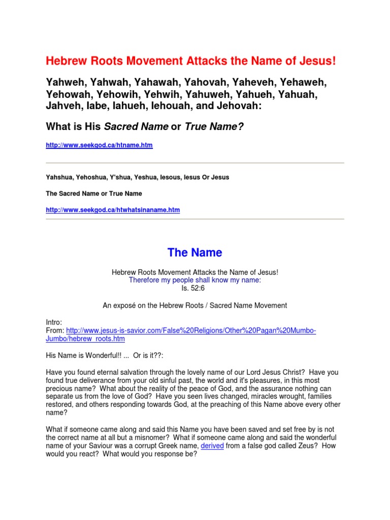 The Sacred Name Movement Exposed PDF New Testament Jesus