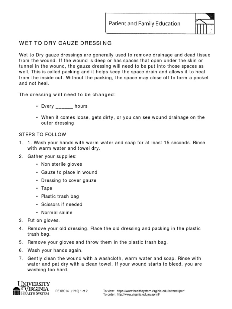 Wet to Dry Dressing Procedure Guide | PDF