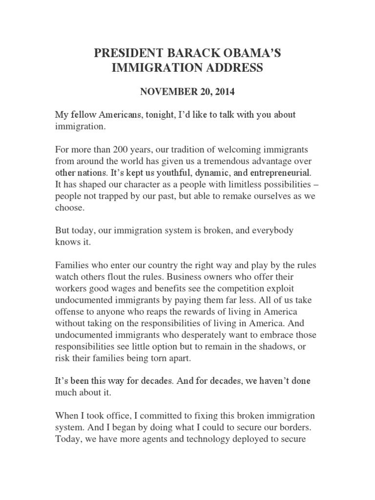 President Obama's Immigration Speech | Amnesty | Citizenship Of The ...
