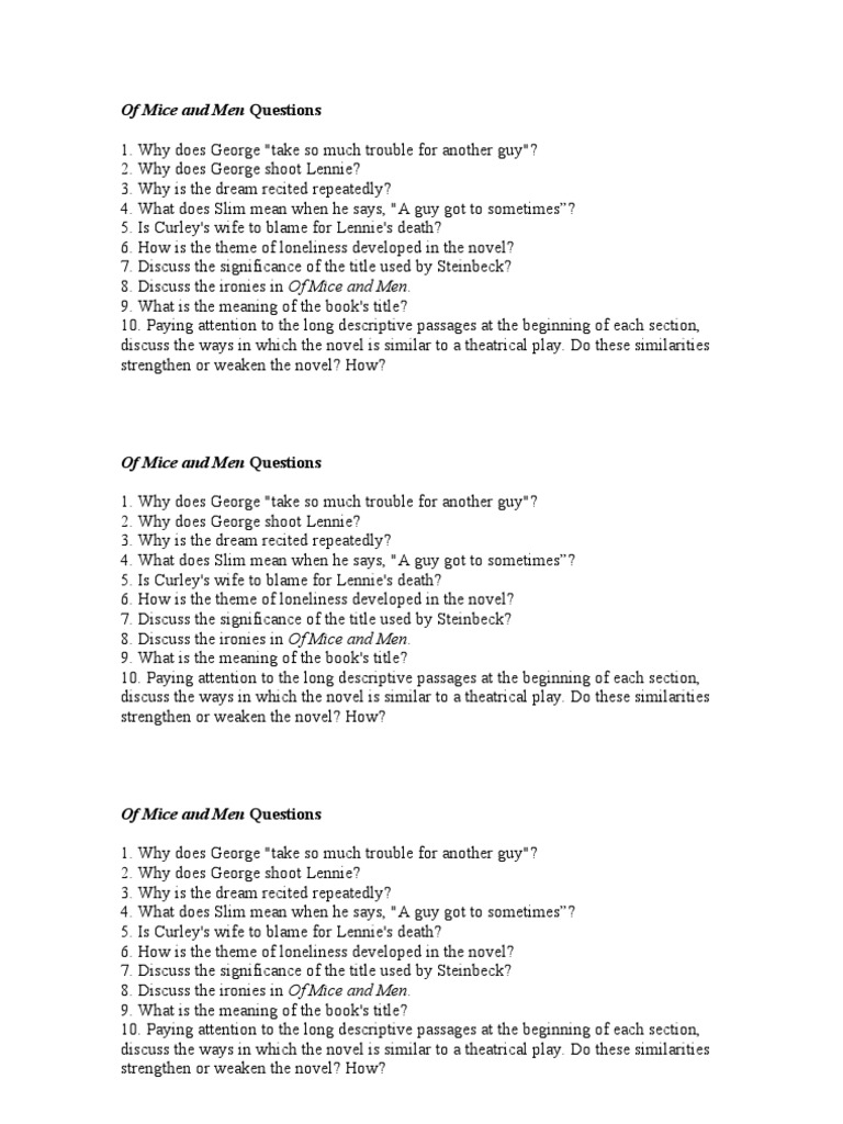 Key Questions on Of Mice and Men | PDF