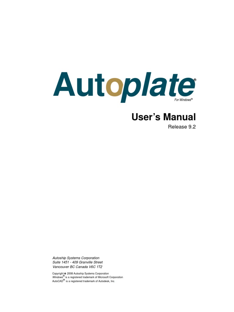 Autoplate Manual | PDF | Menu (Computing) | Computer Hardware