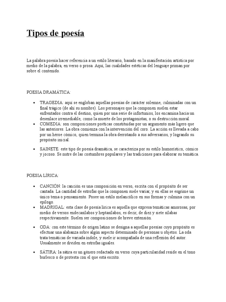 Tipos de Poesía | PDF | Rima | Poesía