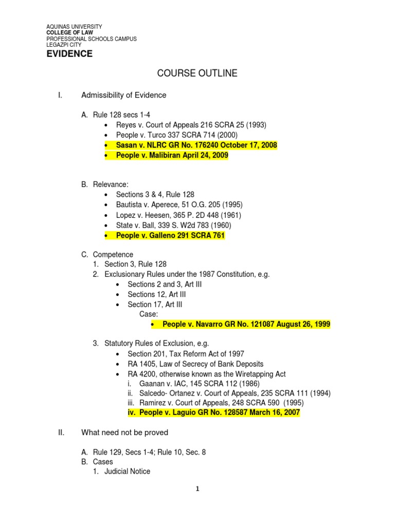 Evidence Outline | PDF | Legal Procedure | Judiciaries