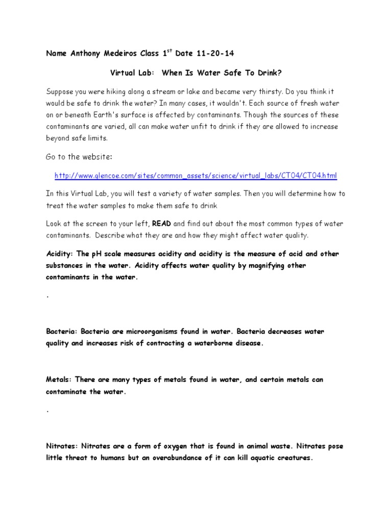 Virtual Lab-Water Quality | PDF | Water Quality | Ph