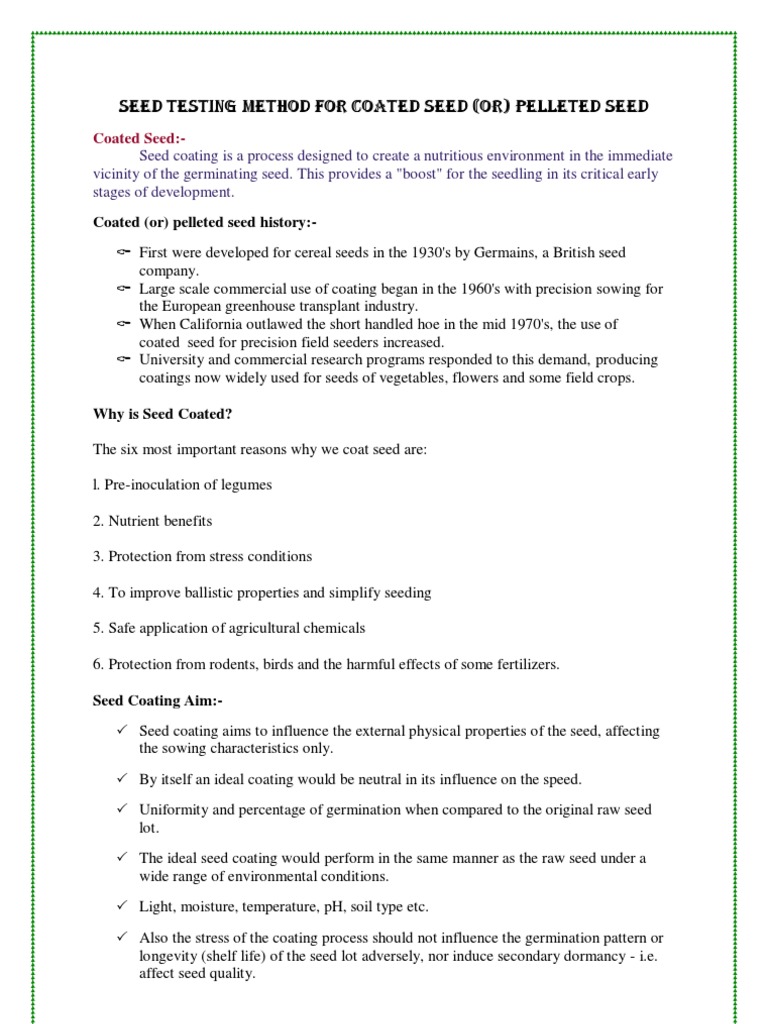 Seed Testing Method For Coated Seed | PDF | Seed | Germination