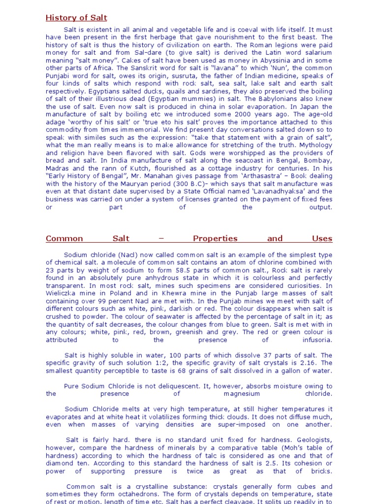History of Salt | PDF | Sodium Chloride | Minerals