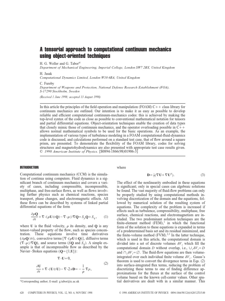 A Tensorial Approach To Computational Continuum Mechanics Using Object ...