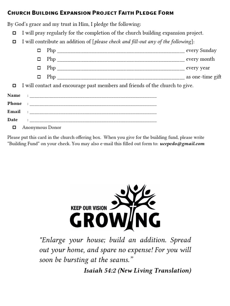 Church Building Fund Pledge Form | PDF | Career & Growth