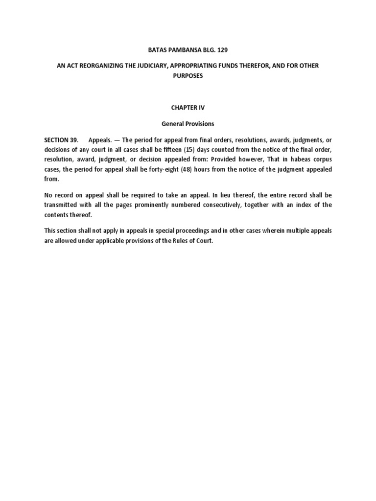 Section 39 of BP 129 | PDF