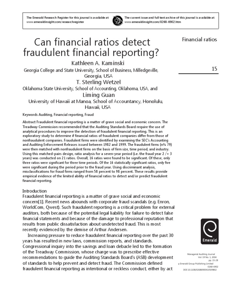 Evaluating the Ability of Financial Ratios to Detect Fraudulent ...