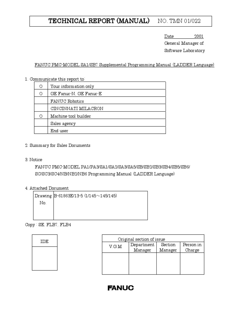 FANUC PMC-MODEL SA1/SB7 Supplemental Programming Manual (LADDER Language | PDF | Subroutine ...