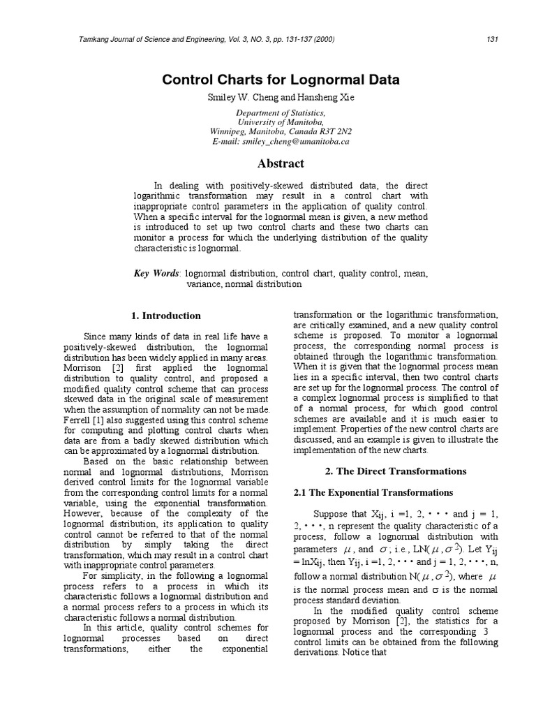 Control Charts for Lognormal Data | PDF | Normal Distribution | Mean