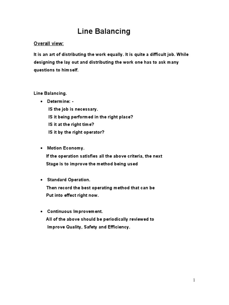 Line Balancing: Overall View | PDF | Tools | Business