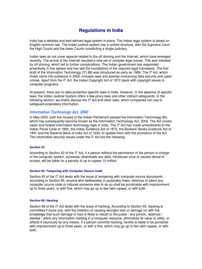 Overview of Indian Legal Regulations | PDF