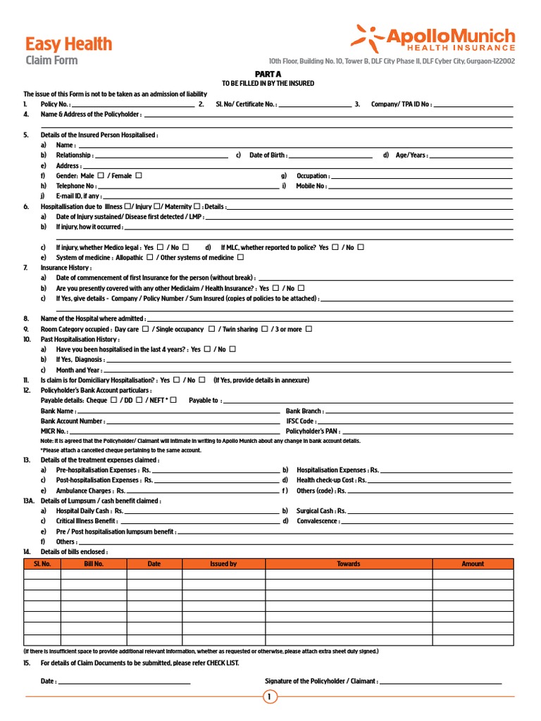 Easy Health: Claim Form | PDF | Invoice | Identity Document