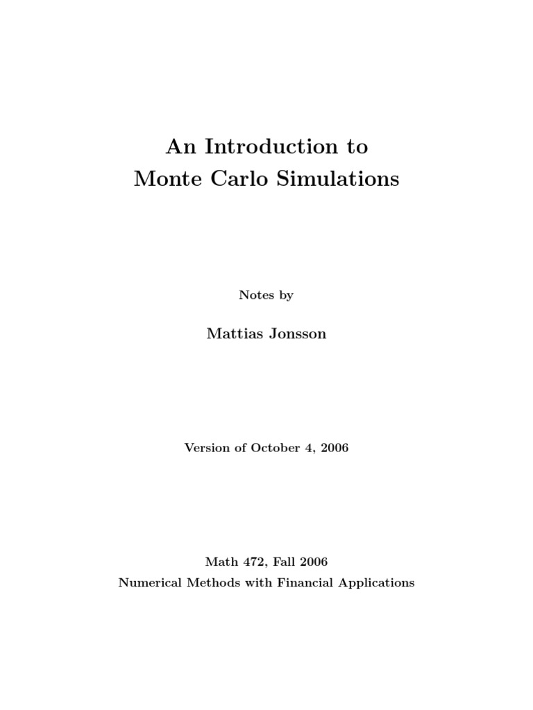 An Introduction To Monte Carlo Simulations: Mattias Jonsson | PDF ...