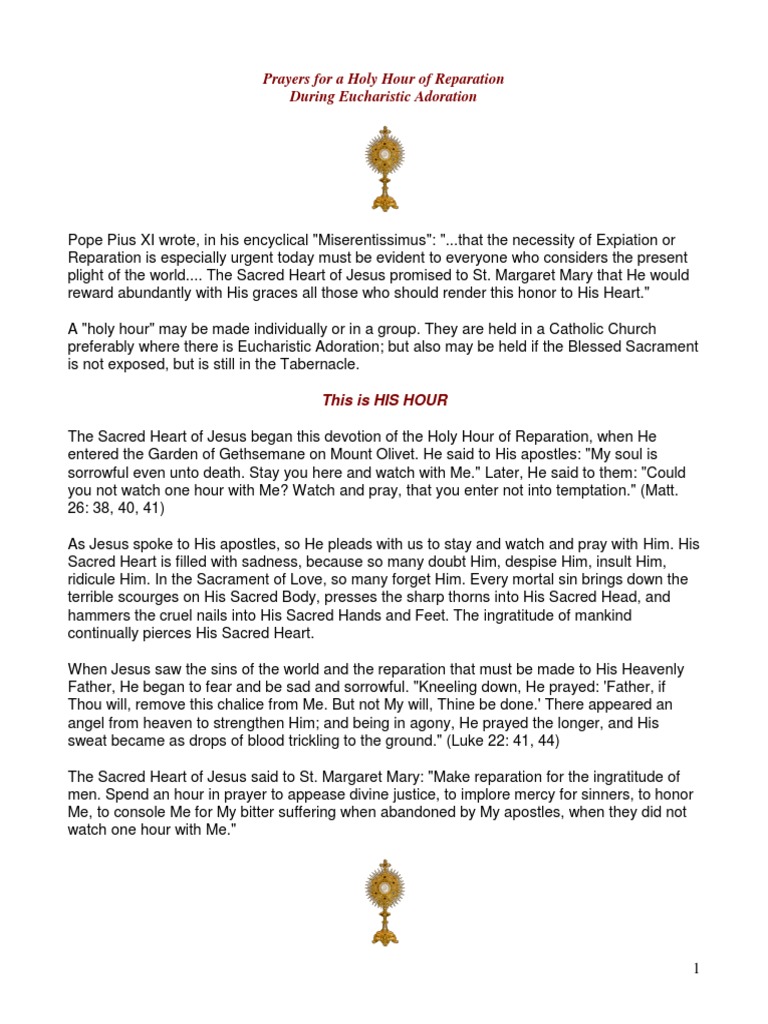Prayers For A Holy Hour of Reparation | PDF | Mercy | Grace In Christianity