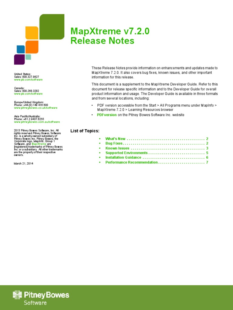 Mapxtreme V7.2.0 Release Notes: List of Topics | PDF | Microsoft ...