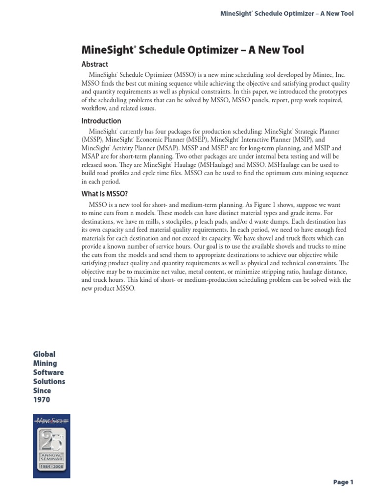 Minesight Schedule Optimizer - A New Tool: Global Mining Software ...