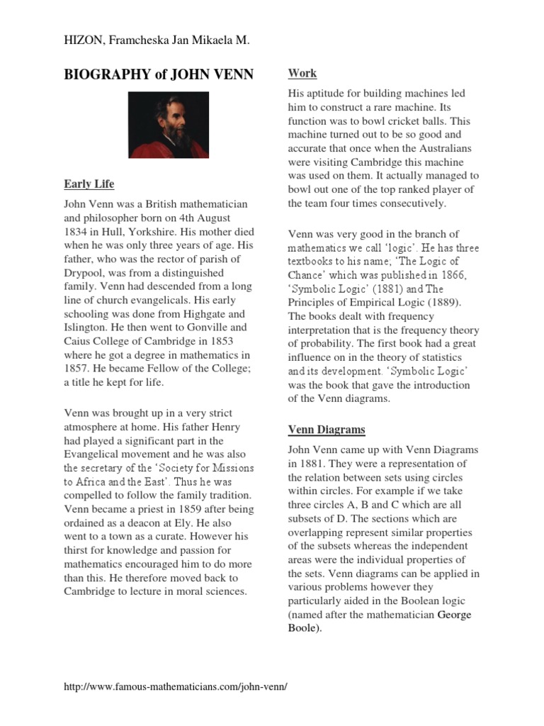 Biography of John Venn | PDF | Logic | Academic Discipline Interactions