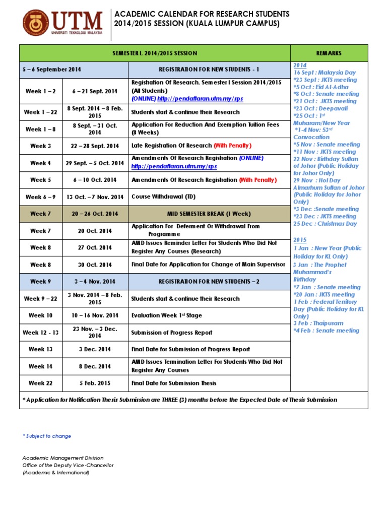 Academic Calendar 2014/2015 for Research Students | PDF | Travel