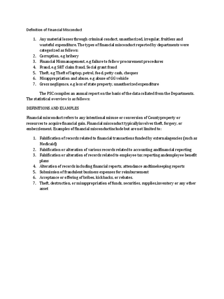 Definition of Financial Misconduct | PDF | Social Science | Law