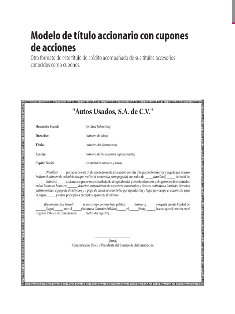 Modelo de Titulo Accionario Con Cupones de Acciones