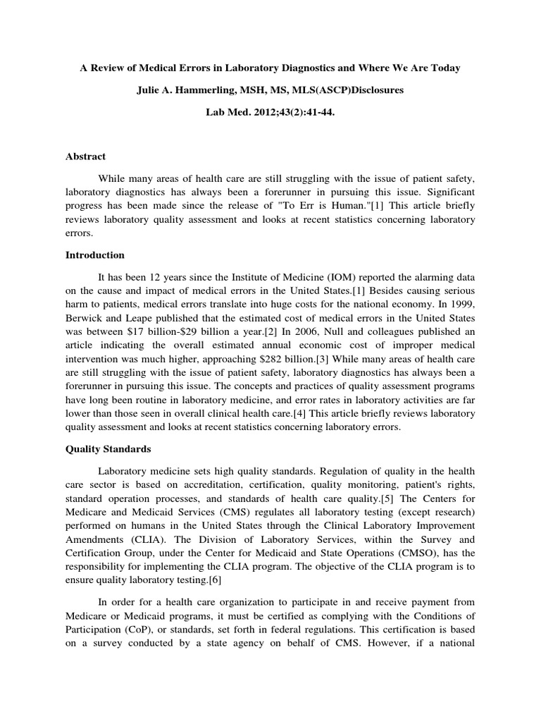 A Review of Medical Errors in Laboratory Diagnostics and Where We Are ...
