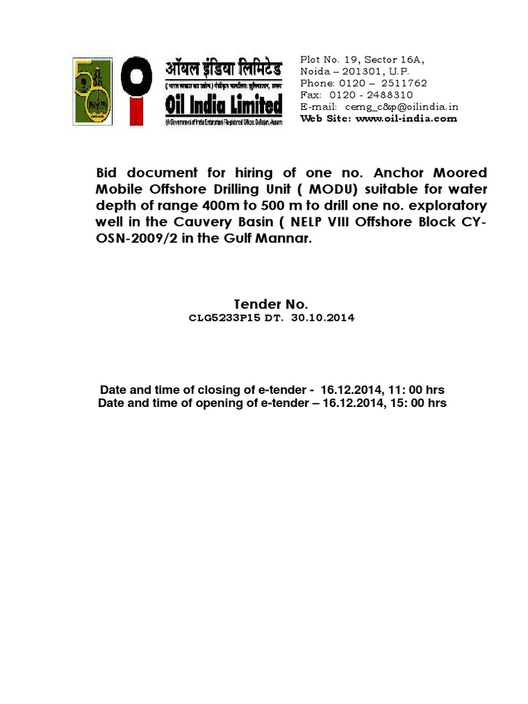 Oil India Tender For MODU | PDF | Value Added Tax | Taxes
