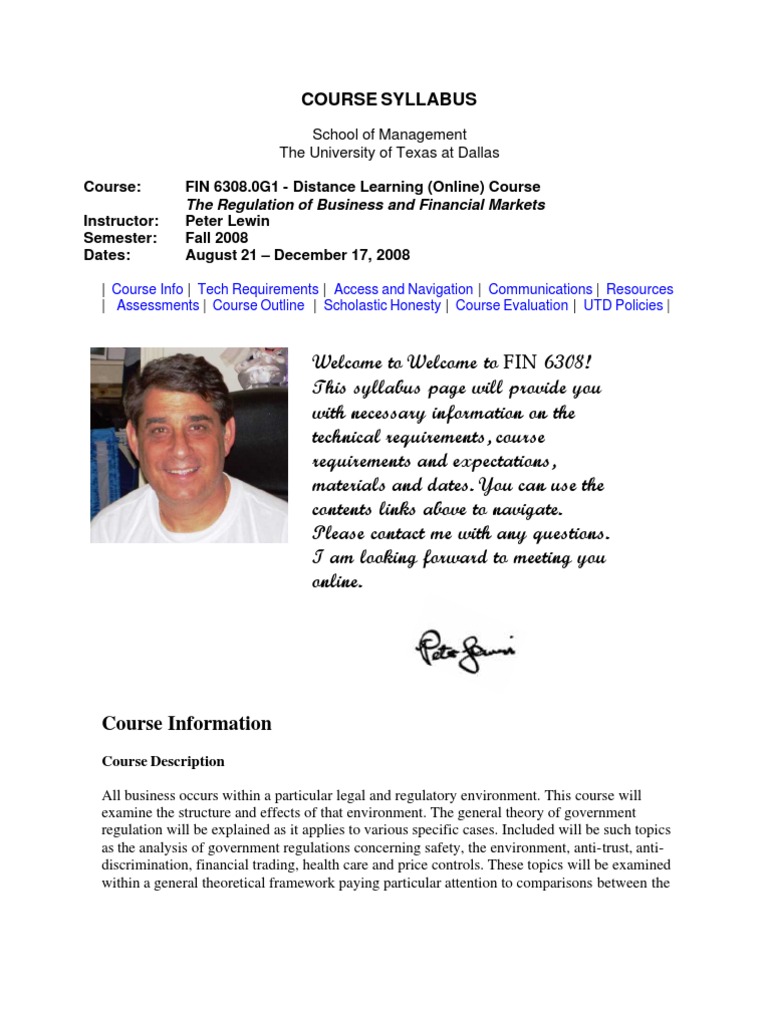 UT Dallas Syllabus For Fin6308.0g1.08f Taught by Peter Lewin (Plewin) | PDF | Academic ...