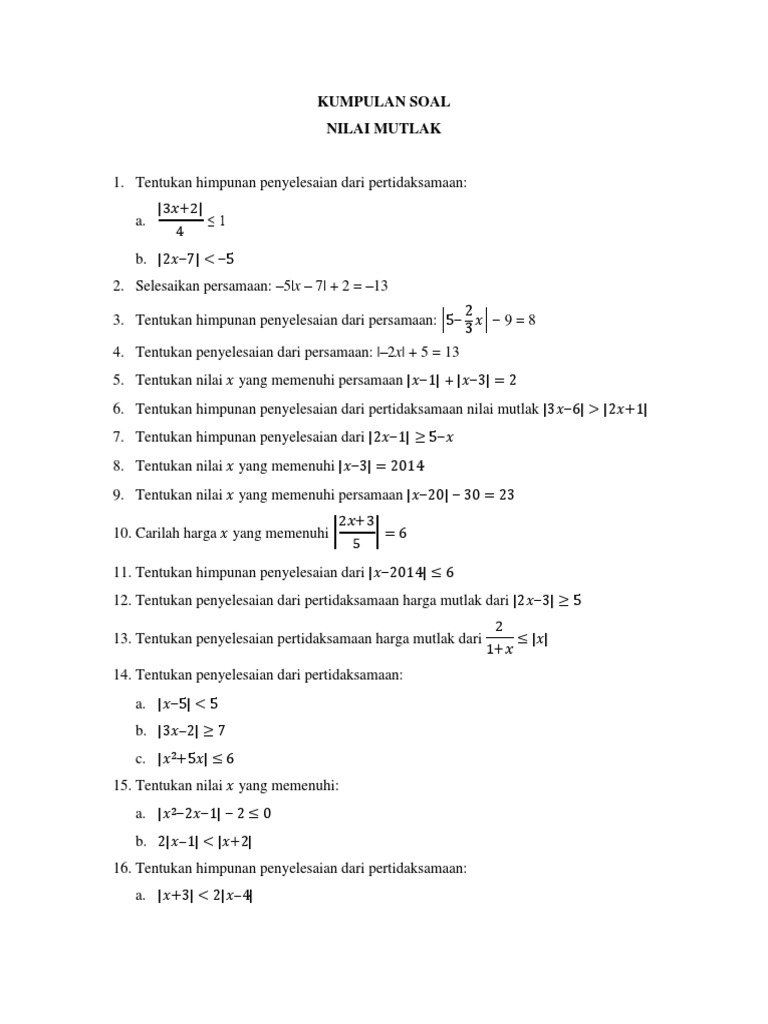 Kumpulan Soal Nilai Mutlak | PDF | Metode & Bahan Ajar | Sains & Matematika
