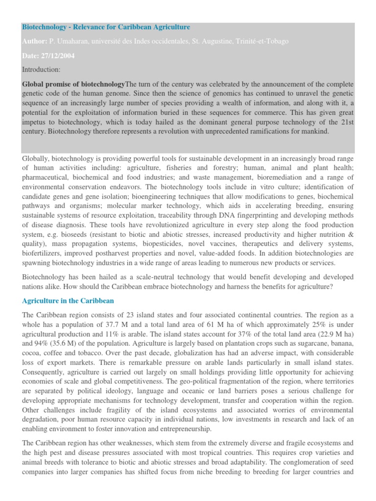 Global Promise of Biotechnologythe Turn of The Century Was Celebrated ...