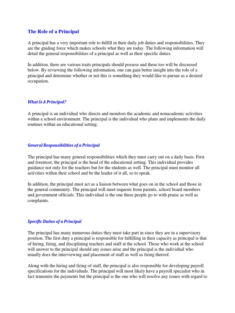The Role of A Principal | PDF | State School | Secondary School