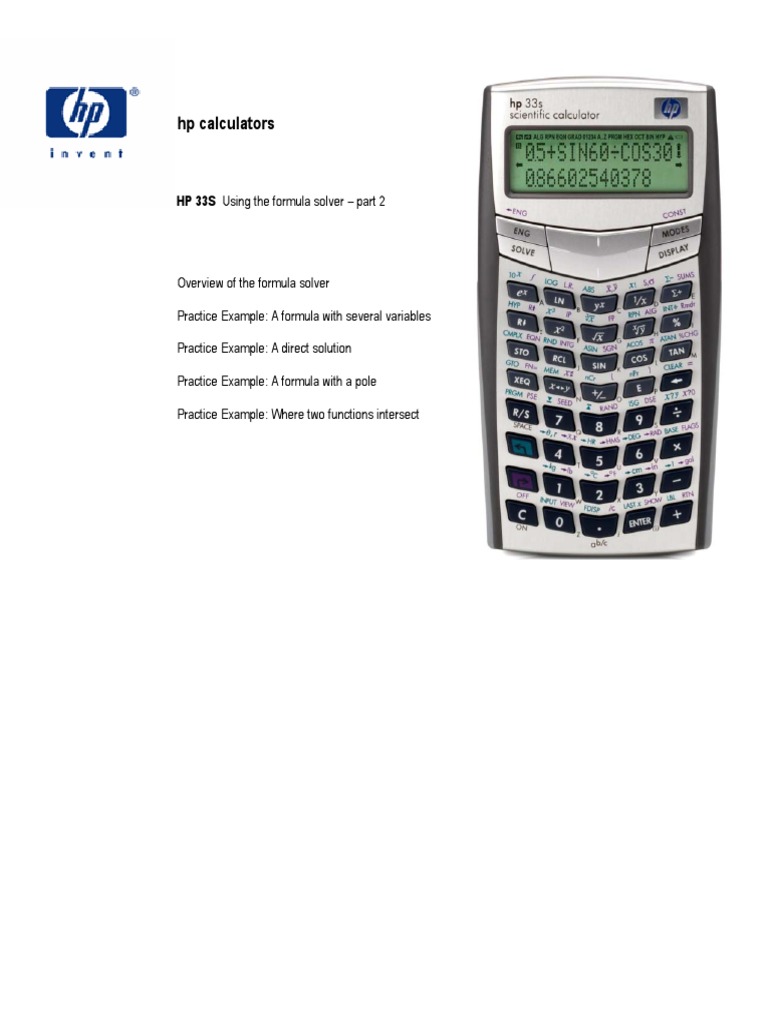 HP Calculators: HP 33S Using The Formula Solver - Part 2 | Download ...