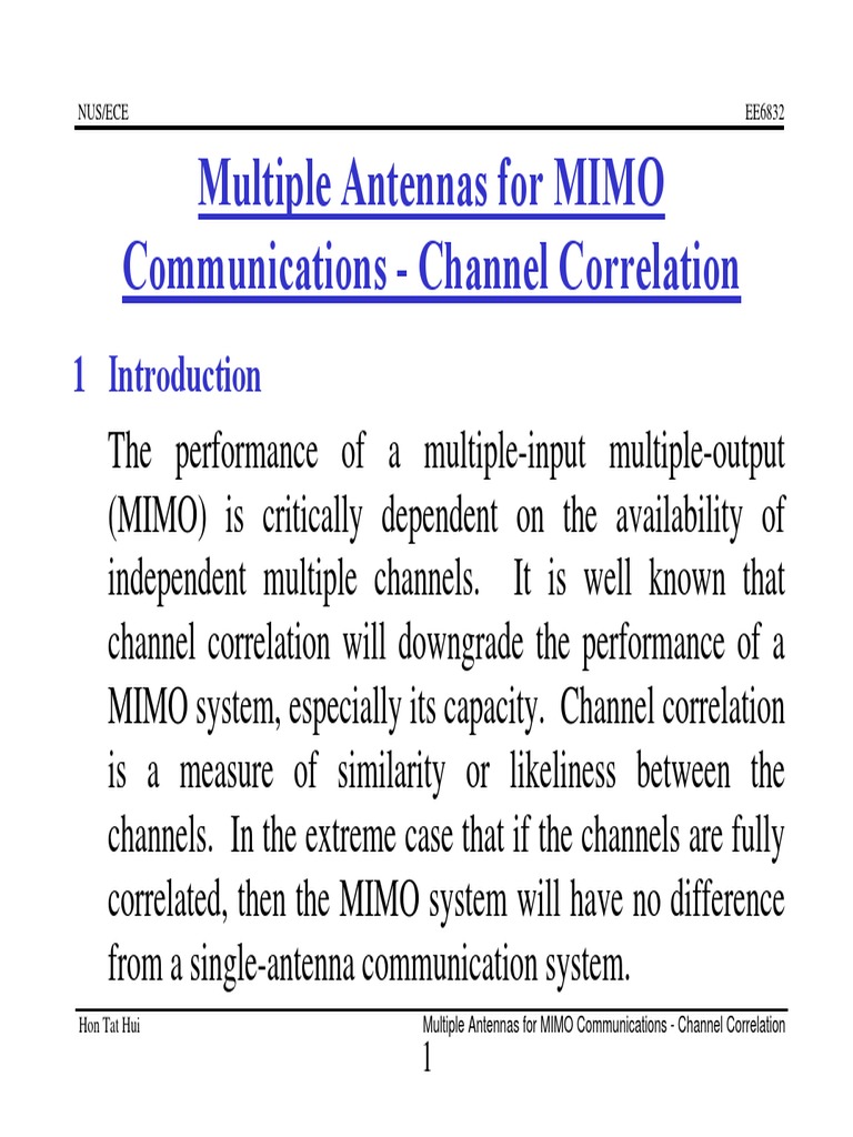 Lecture Notes Multiple Antennas For Mimo Communications Channel