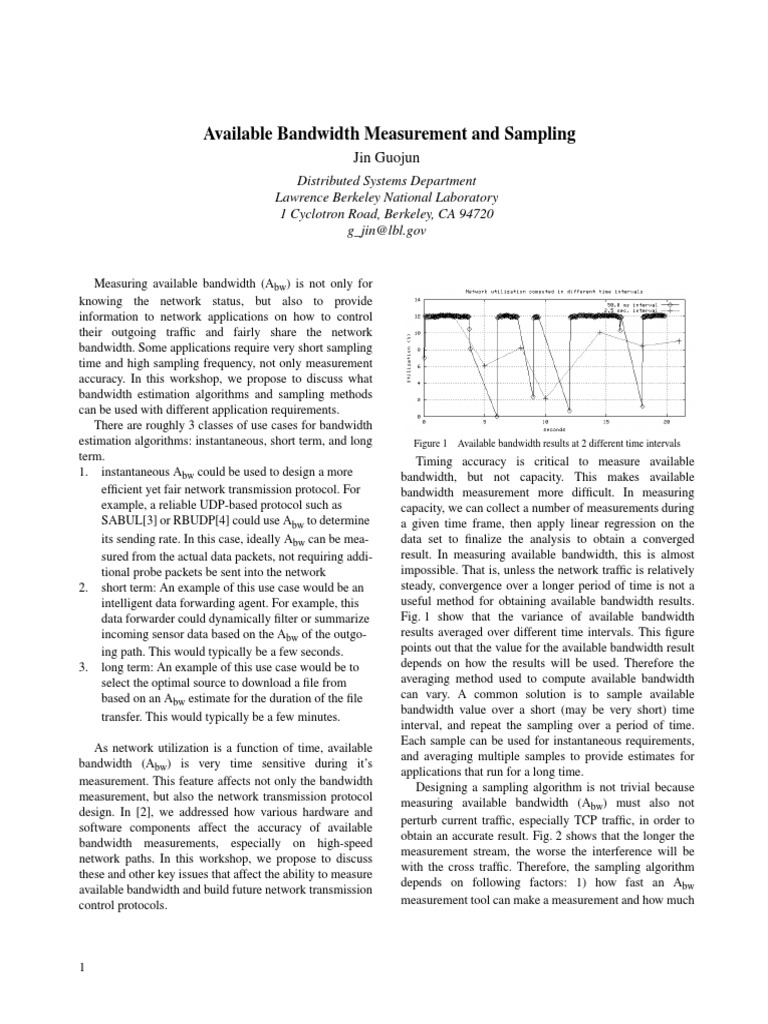 Available Bandwidth Measurement and Sampling: Jin Guojun | PDF | Bandwidth (Computing) | Network ...