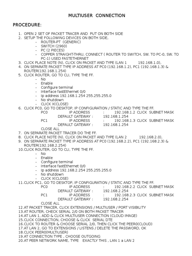 Multiuser Setup in Cisco Packet Tracer | PDF | Router (Computing ...