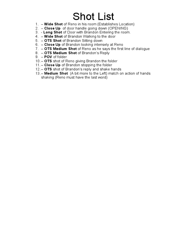 Film Scene Shot Sequence | PDF