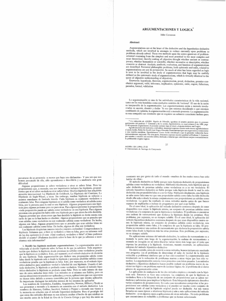 Argumentación y Lógica - John Corcoran | PDF