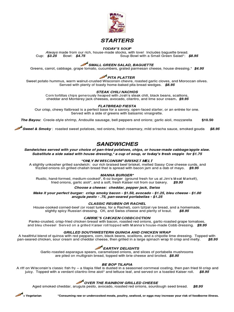 Manna Cafe & Bakery Dinner Menu | PDF | Salad | European Cuisine