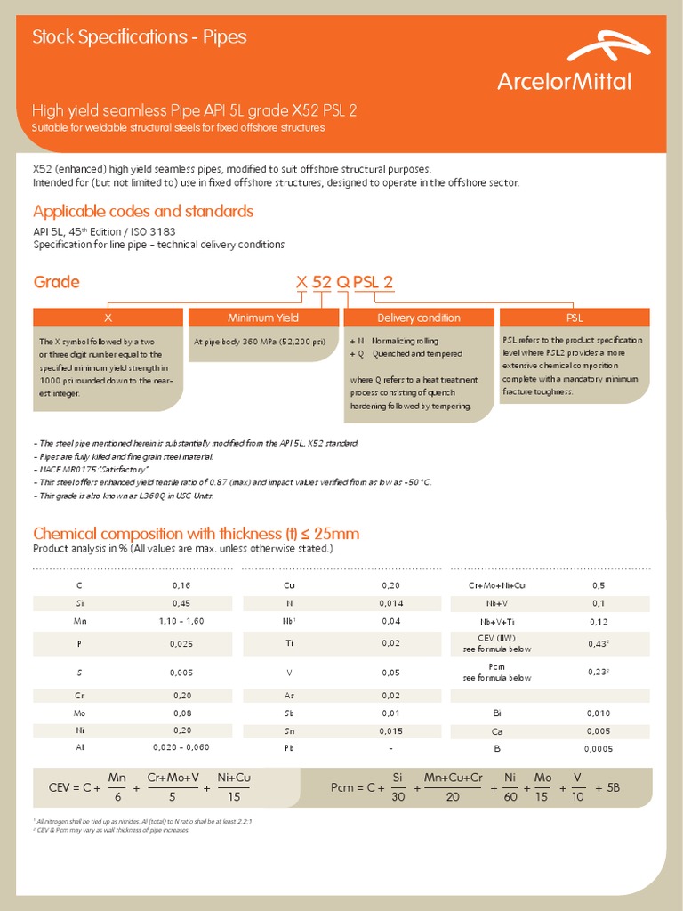 Seamless Pipes - API 5L Grade X52 PSL 2 | Yield (Engineering) | Pipe ...