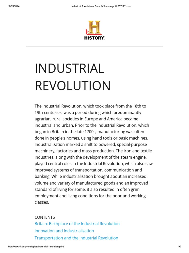 Industrial Revolution - Facts & Summary - HISTORY | PDF