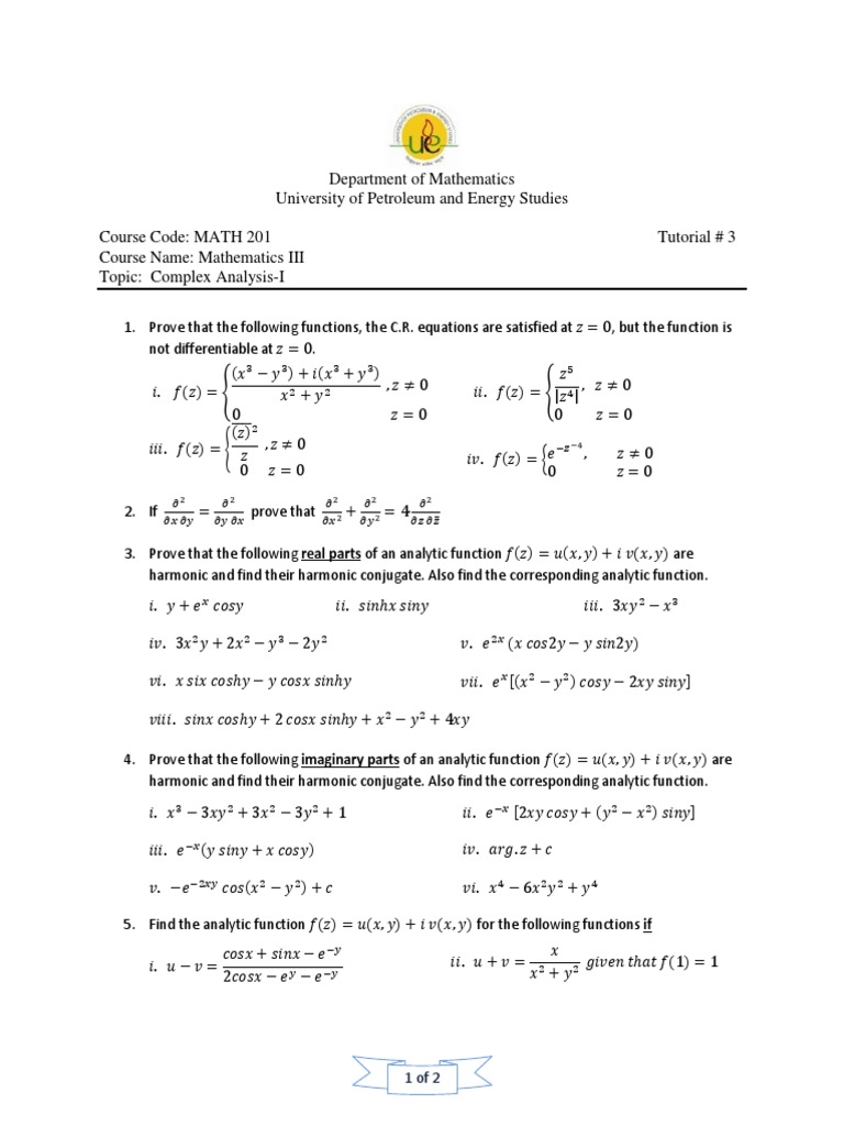 Complex Analysis I Tutorial Pdf Analytic Function Function Mathematics